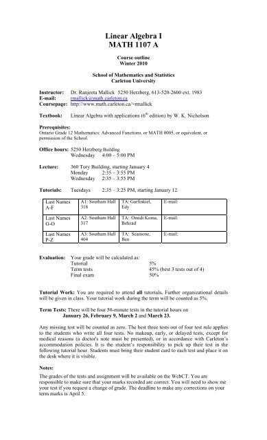 Linear Algebra I MATH 1107 A School Of Mathematics And