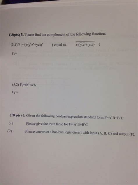 Solved Find The Complement Of The Following Function F1