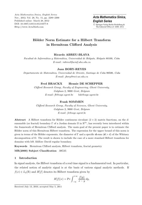 Pdf Hölder Norm Estimate For A Hilbert Transform In Hermitean