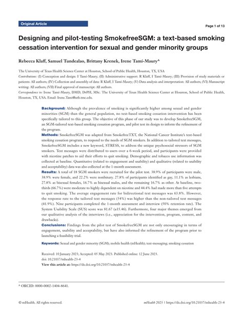 Pdf Designing And Pilot Testing Smokefreesgm A Text Based Smoking Cessation Intervention For