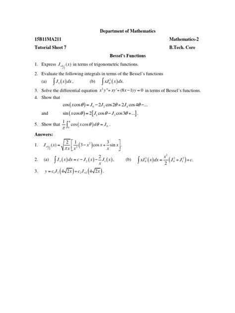 Bessel Functions Questions Pdf