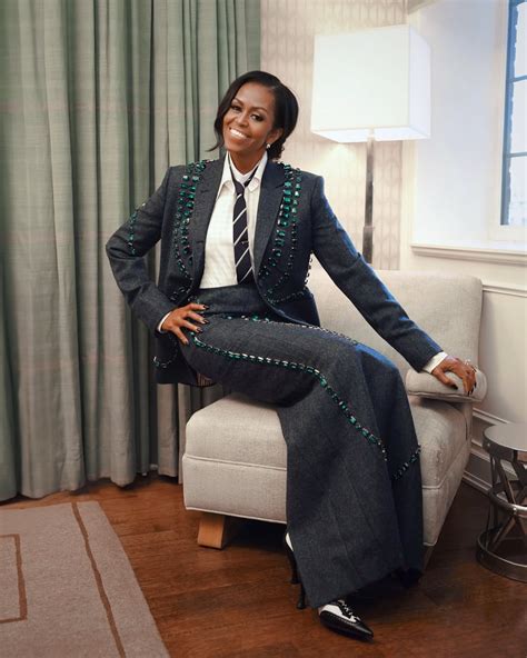 Michelle Obama Looks Fierce In A Navy Plaid Thom Browne Embellished