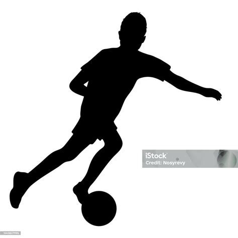 축구 선수 소년의 실루엣 공을 차는 축구의 어린이 게임 벡터 그림 Championship에 대한 스톡 벡터 아트 및 기타 이미지 Championship 검은색 경기