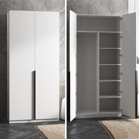 Шафа для одягу на 2 двері зі штангою та полицями з чорними ручками M 27 продажа цена в Белой
