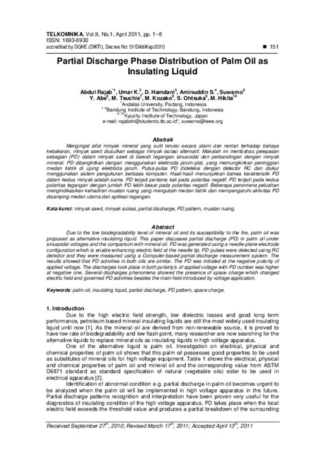Pdf Partial Discharge Phase Distribution Of Palm Oil As Insulating Liquid Abdul Rajab