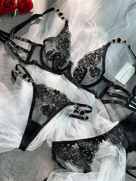 Black Embroidered Sexy Push Up Lingerie Set Hello La Girl