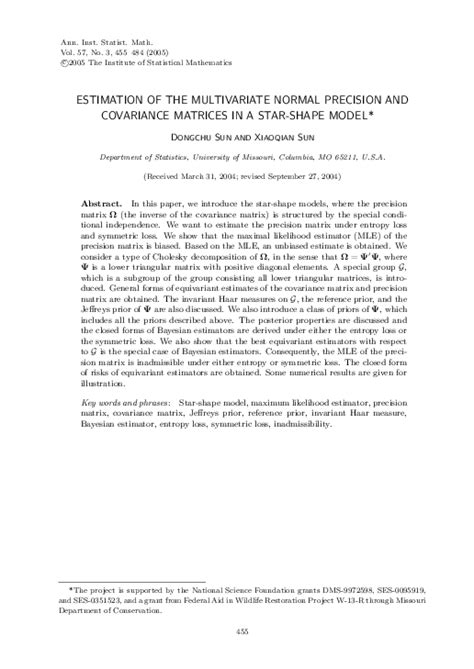 Pdf Estimation Of The Multivariate Normal Precision And Covariance Matrices In A Star Shape