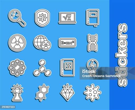 선 설정 바이러스 번개 전구 Dna 기호 X 글리프의 제곱근 행성 지구와 방사선 방사성 돋보기 및 방정식 솔루션 아이콘 벡터 0명에 대한 스톡 벡터 아트 및 기타 이미지