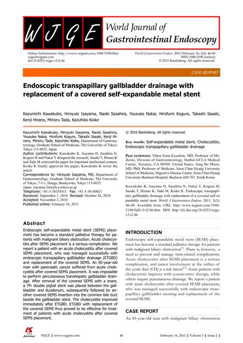 Pdf Endoscopic Transpapillary Gallbladder Drainage With Replacement
