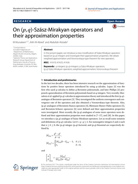 Pdf On Pq Szász Mirakyan Operators And Their Approximation Properties