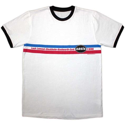 Oasis Unisex Ringer T Shirt 1996 Tour Horizontal Stripes Ringer White