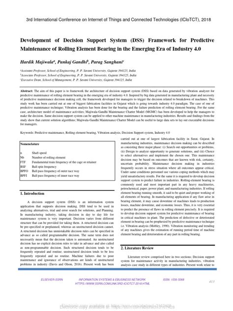 Development Of Decision Support System Dss Framework For Predictive Pdf Bearing