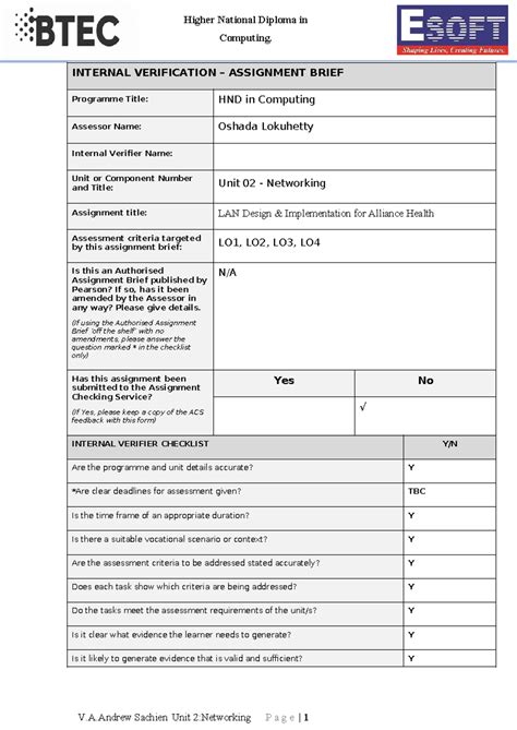 Netwoking Assignment Network Computing Internal Verification Assignment Brief Programme