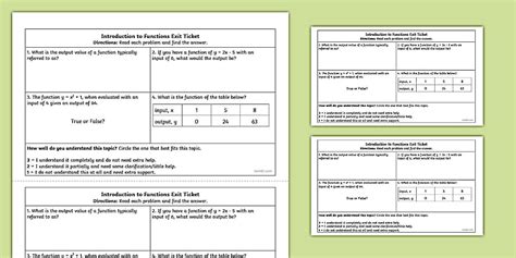 Seventh Grade Introduction To Functions Exit Ticket Twinkl