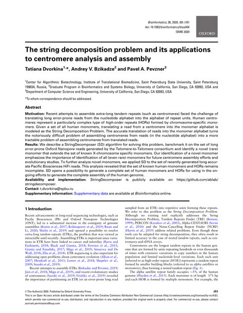 Pdf The String Decomposition Problem And Its Applications To Centromere Analysis And Assembly