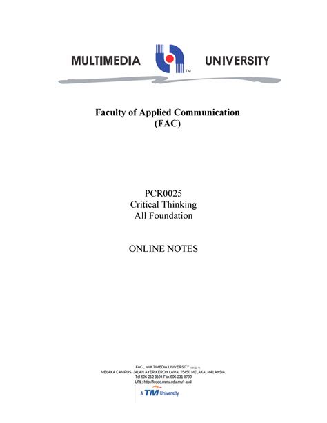 Deductive Argument Pcr Critical Thinking All Foundation Online Notes Fac Multimedia