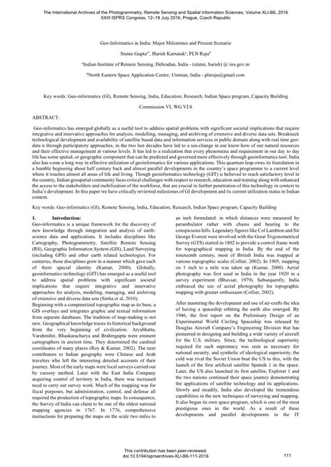 Geo Informatics In India Major Milestones And Present Scenario Docslib