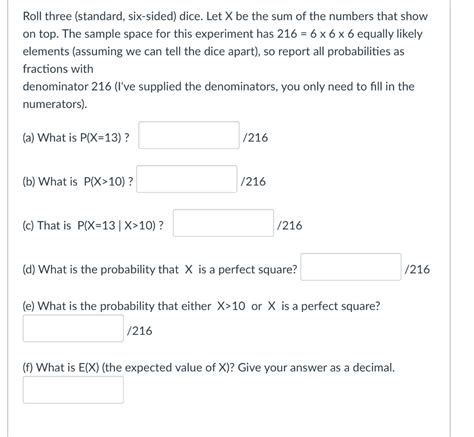 Solved Roll Three Standard Six Sided Dice Let X Be The Chegg Com