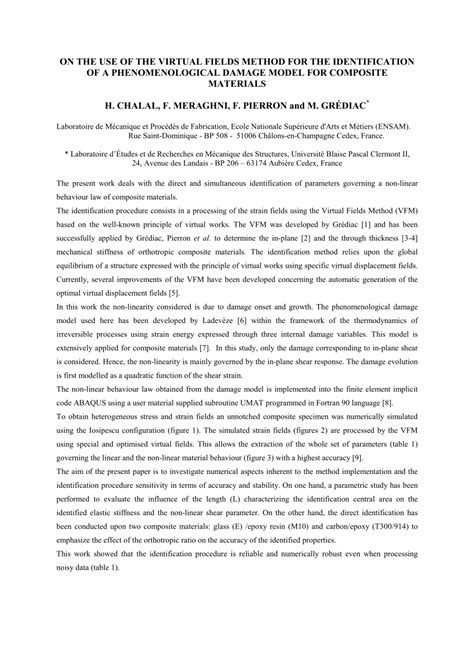 Pdf On The Use Of The Virtual Fields Method For The Identification Of