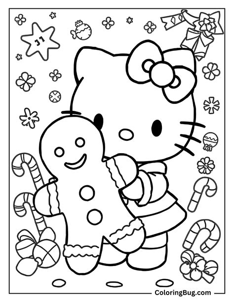 Hello Kitty Holding Big Gingerbread Man Coloring Page Hello Kitty