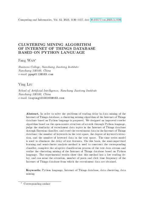 Clustering Mining Algorithm Of Internet Of Things Database Based On