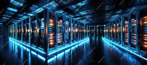 Premium Ai Image A Clean And Efficient Data Center With Rows Of Server Racks In A Controlled