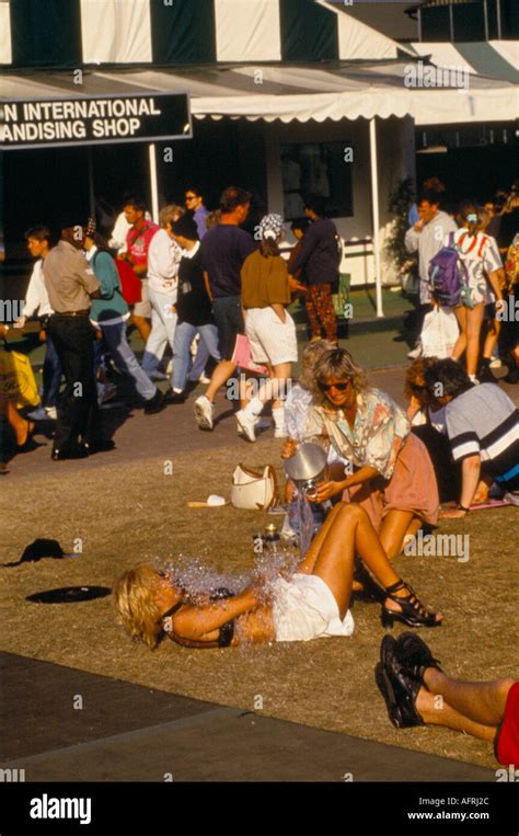 Drunk Young Women At Wimbledon Tennis Championships One Throws A
