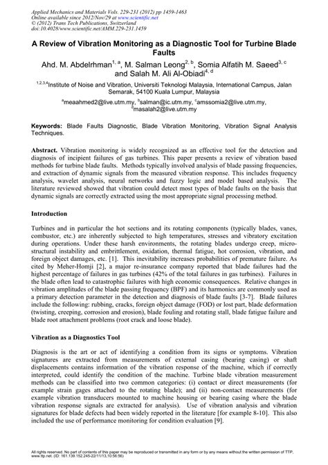 Pdf A Review Of Vibration Monitoring As A Diagnostic Tool For Turbine Blade Faults