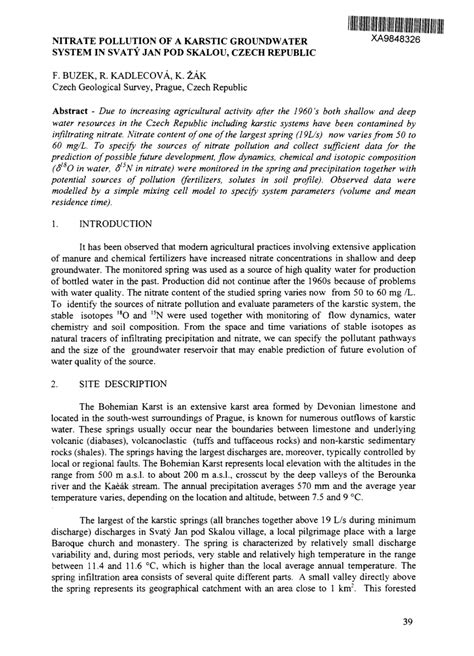 Pdf Nitrate Pollution Of A Karstic Groundwater System