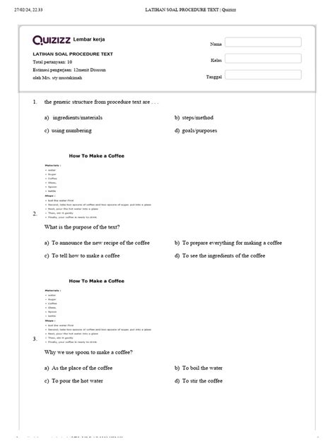 Latihan Soal Procedure Text Quizizz Pdf Oven Tea
