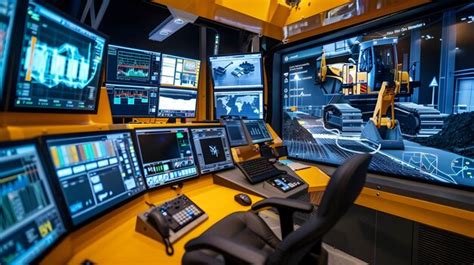 Hightech Control Room Monitoring Autonomous Construction Equipment Premium Ai Generated Image