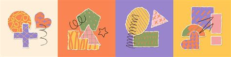 Modern Torn Paper Compositions Set Trendy Paper Collage In Vibrant