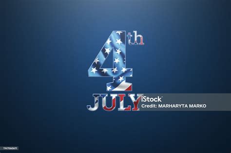 창조적 인 배경 파란색 배경 미국 독립 기념일 미국 국기에 7 월 4 일 비문 미국의 독립 기념일 배너 엽서 복사 공간 3d 그림 3d 렌더링 3차원 형태에 대한 스톡 사진
