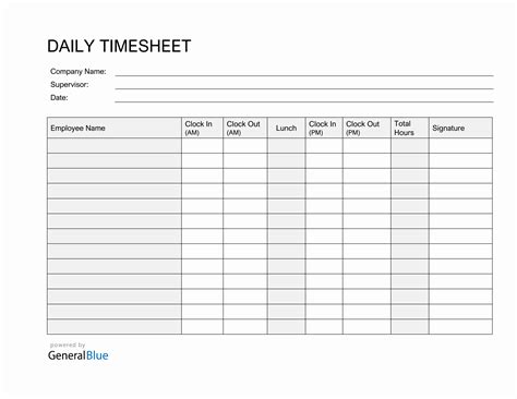 Daily Clock In Clock Out Sheet In Word