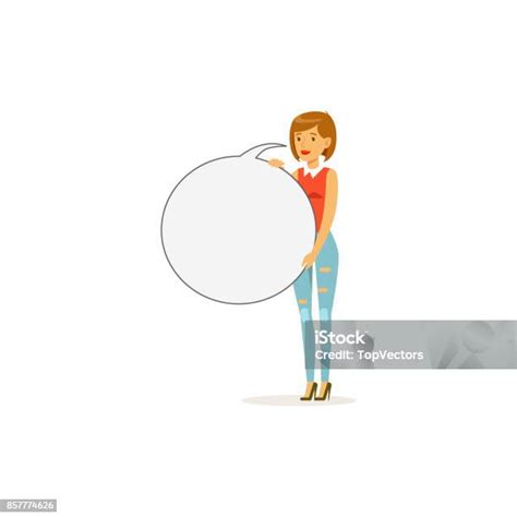 빈 라운드 메시지 보드 음성 거품 벡터 일러스트 레이 션과 아름 다운 여자 캐릭터 교육에 대한 스톡 벡터 아트 및 기타 이미지 교육 기포 널판지 Istock