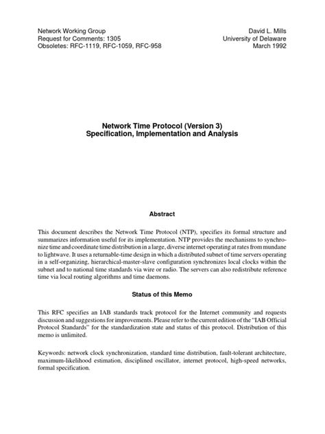 Network Time Protocol Version 3 Specification Implementation And Analysis Pdf Data