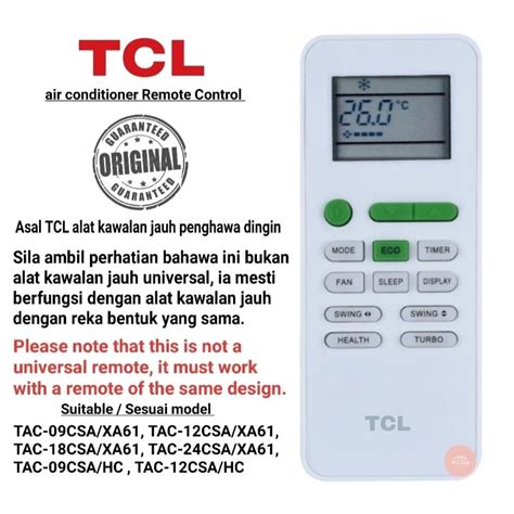 Tcl Daewoo Air Conditioner Remote Control Original Or Replacement Remote Control Shopee