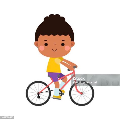 자전거를 타는 행복한 아이들 자전거를 탄 귀여운 소년 스포츠 개념 하얀 배경에 고립된 어린이 자전거 벡터 그림 건강한 생활방식에