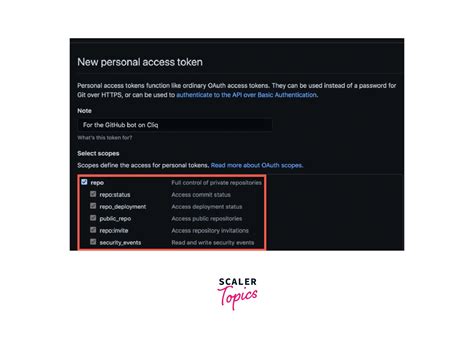 create github personal access token scaler topics