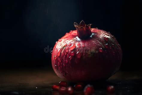 Ripe Pomegranate With Juicy Seeds On Old Wooden Table Neural Network Ai Generated Stock
