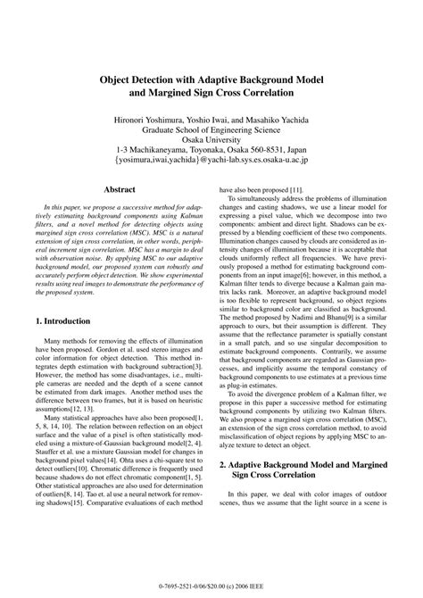Pdf Object Detection With Adaptive Background Model And Margined Sign Cross Correlation
