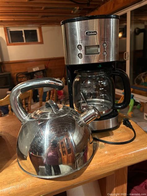 Sunbeam Programmable Coffee Maker And 3 Qt Stainless Steel Whistling Kettle Maxsold
