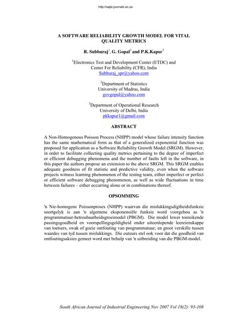 Pdf A Software Reliability Growth Model For Vital Quality Metrics