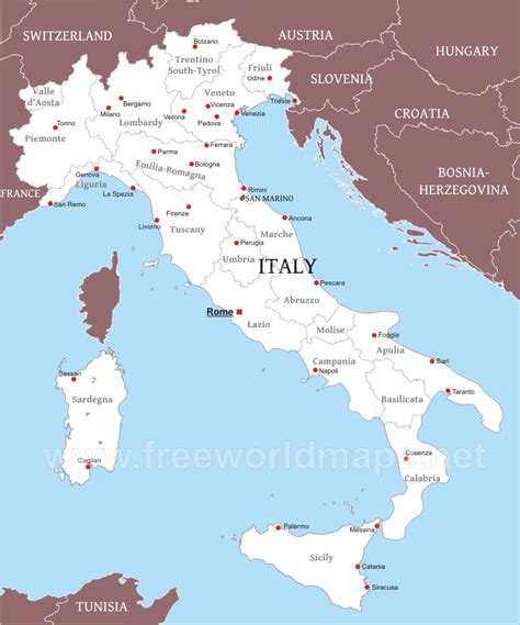 Outline Map Of Italy With Major Cities