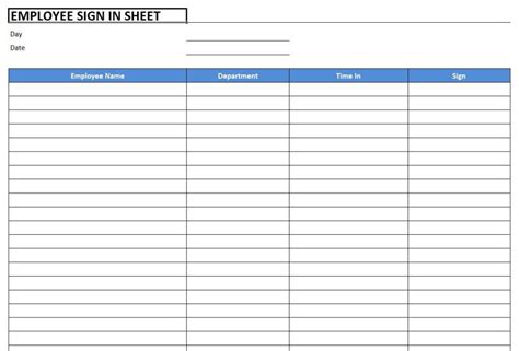 Employee Sign In Sheet Template