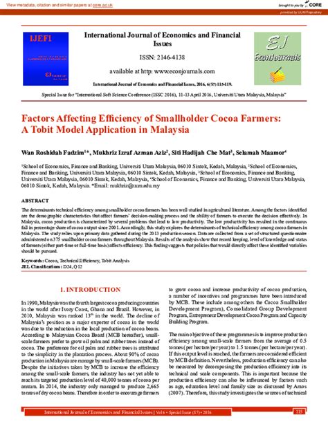 Pdf Factors Affecting Efficiency Of Smallholder Cocoa Farmers A