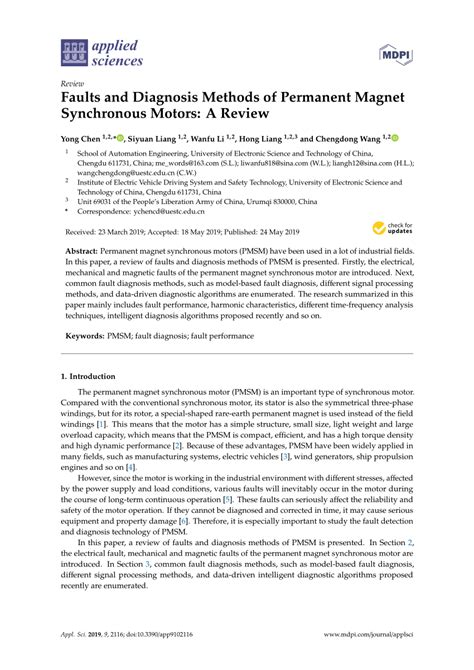 Pdf Faults And Diagnosis Methods Of Permanent Magnet Synchronous Motors A Review