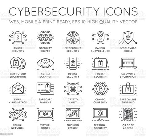 사이버 보안 얇은 라인 아이콘을 설정 합니다 컴퓨터 네트워크 보호 높은 품질의 프리미엄 개요 기호 컬렉션입니다 사이버 날씬한에 대한 스톡 벡터 아트 및 기타 이미지 Istock
