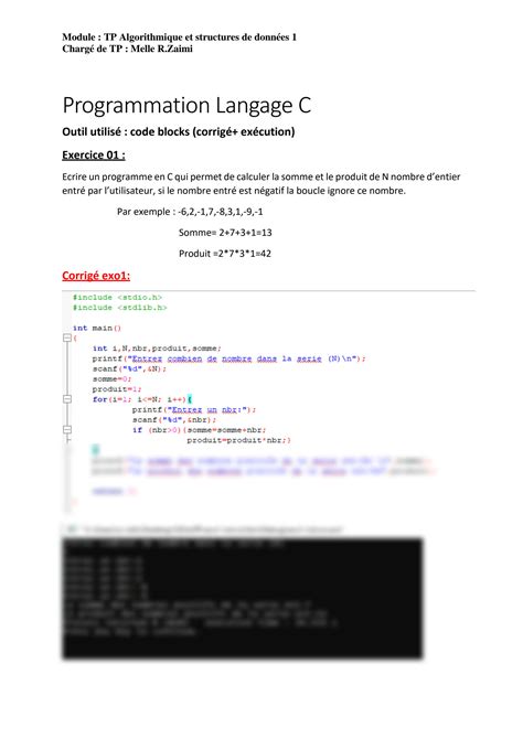 SOLUTION C Programming Corrigé exos algorithmiques programmation langage c Studypool