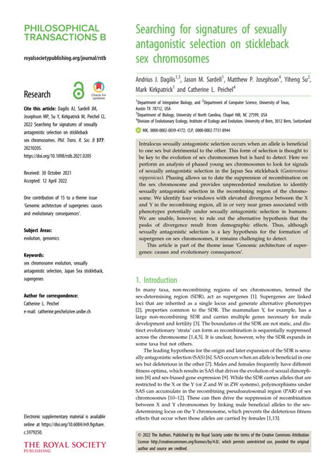 PDF Searching For Signatures Of Sexually Antagonistic Selection On Stickleback Sex Chromosomes